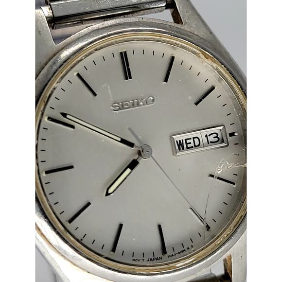 Seiko | Accessories | Vintage Seiko Mens Watch Daydate Function Stainless Steel Band | Poshmark